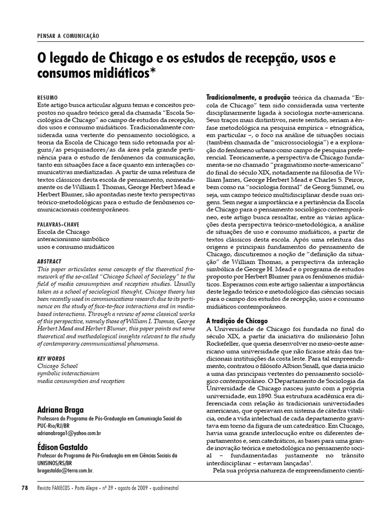 O Legado de Chicago e Os Estudos de Recepção - Compressed | PDF ...