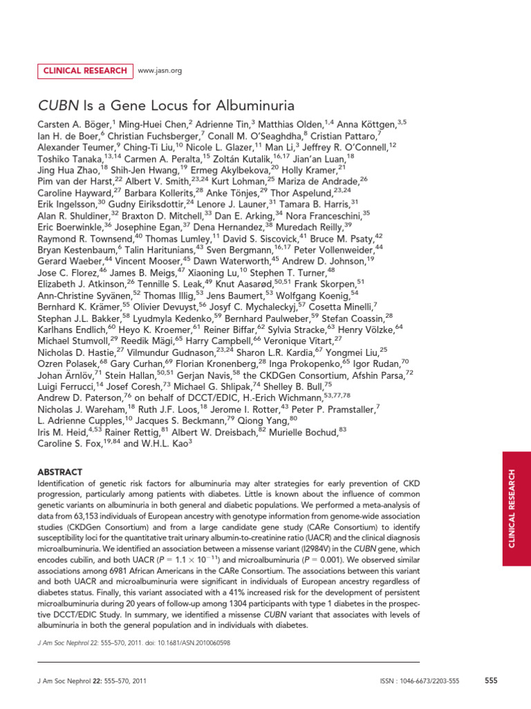 CUBN Is A Gene Locus For Albuminuria | PDF | Genome Wide Association ...