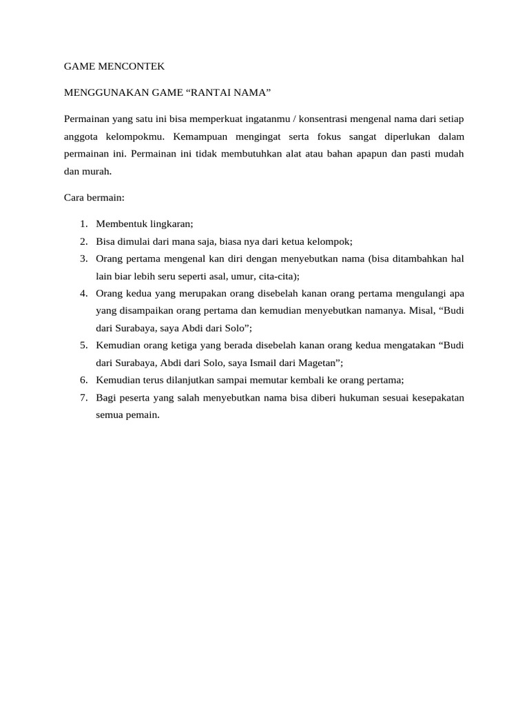 Permainan Rantai Nama untuk Memperkuat Ingatan | PDF