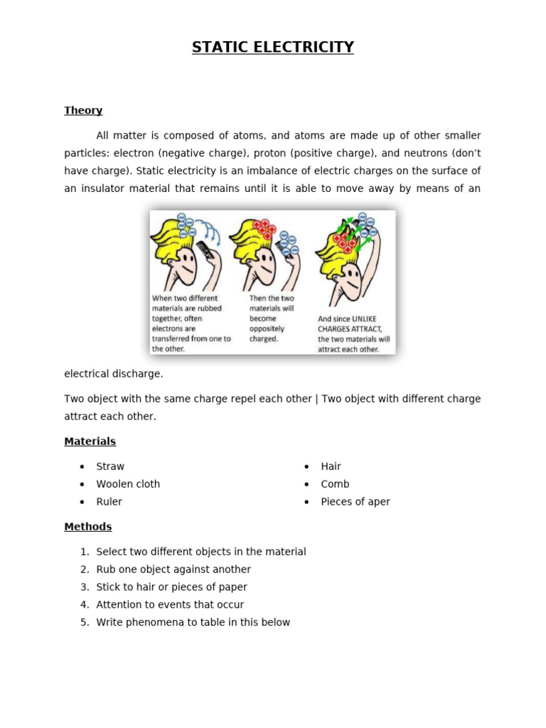 Static Electricity Worksheet | PDF
