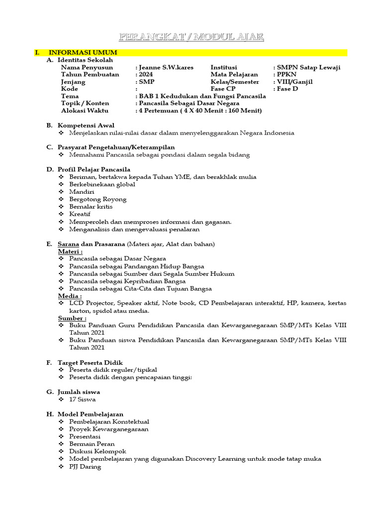 Modul Ajar Pertemuan Ke 1-4 | PDF