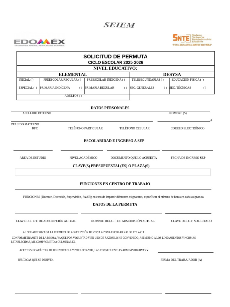 Solicitud de Permuta Escolar 2025-2026 | PDF | Educación de la primera ...