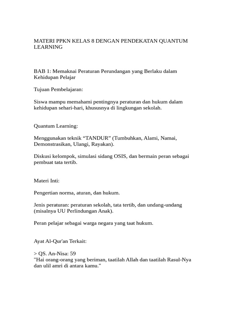 Materi PPKN Kelas 8 Dengan Pendekatan Quantum Learning | PDF