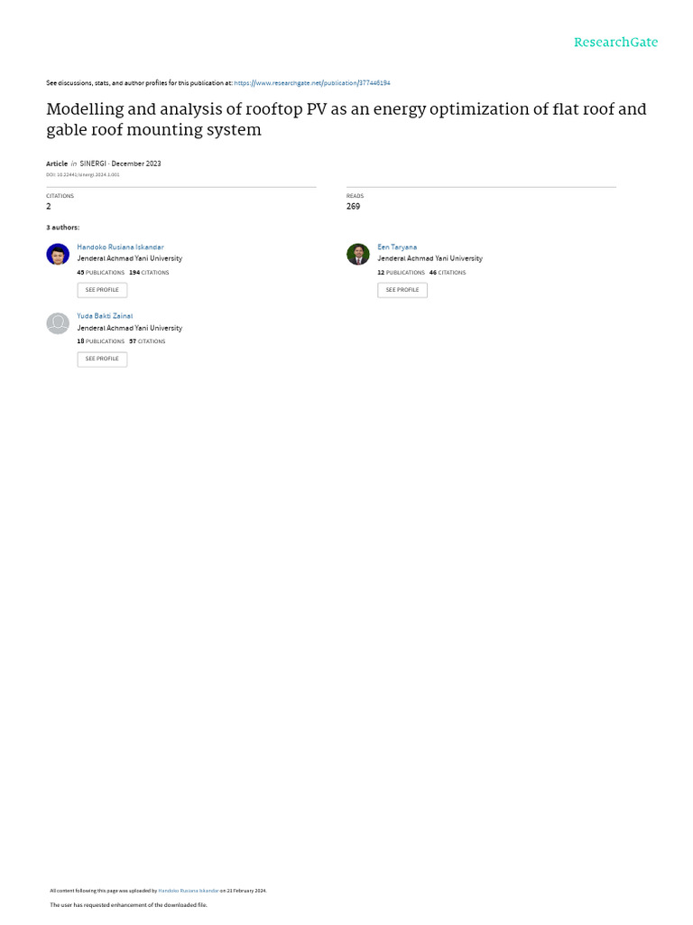 Modelling and Analysis of Rooftop PV As An Energy Optimization of Flat ...