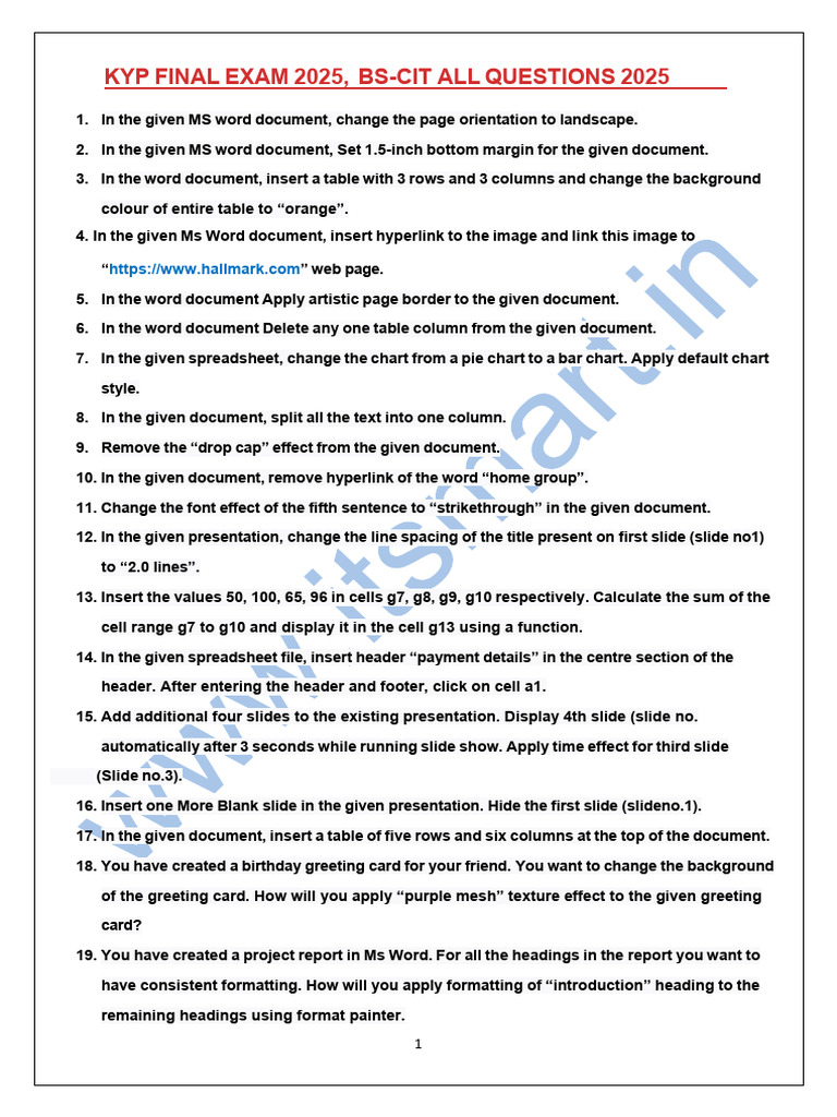Kyp, Bsc-It Final Exam All Questions 2025 PDF | PDF | Spreadsheet ...