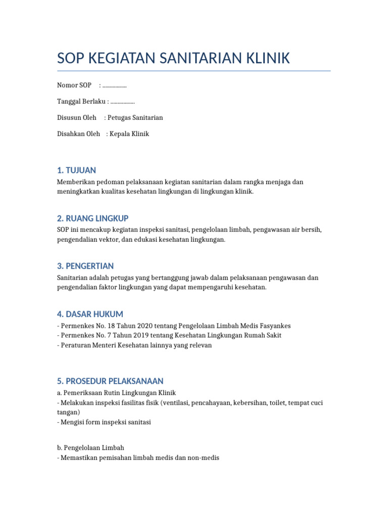 SOP Sanitarian Klinik Berdasarkan Permenkes 18/2020 | PDF