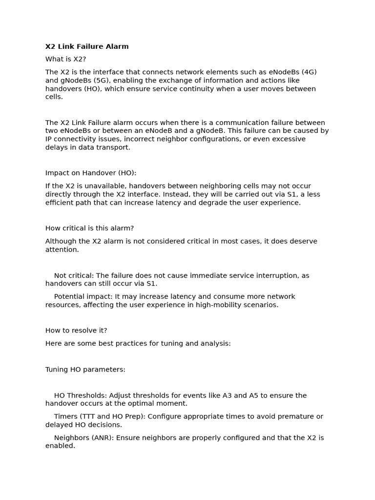 X2 Link Failure Alarm | PDF