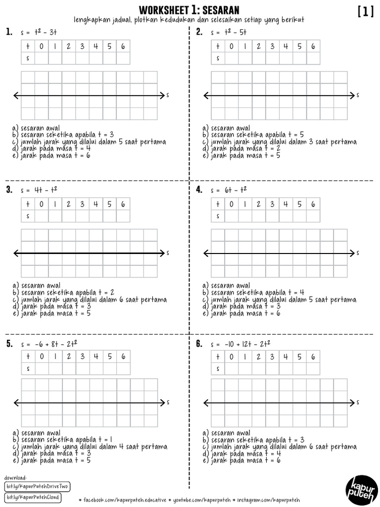 Worksheet KSSM AddMaths Bab 8 Kinematik Gerakan Linear Form 5 | PDF