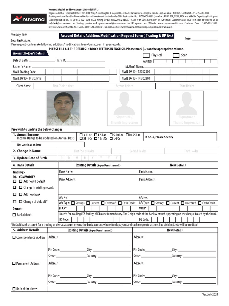 Nuvama Wealth Account Update Form | PDF