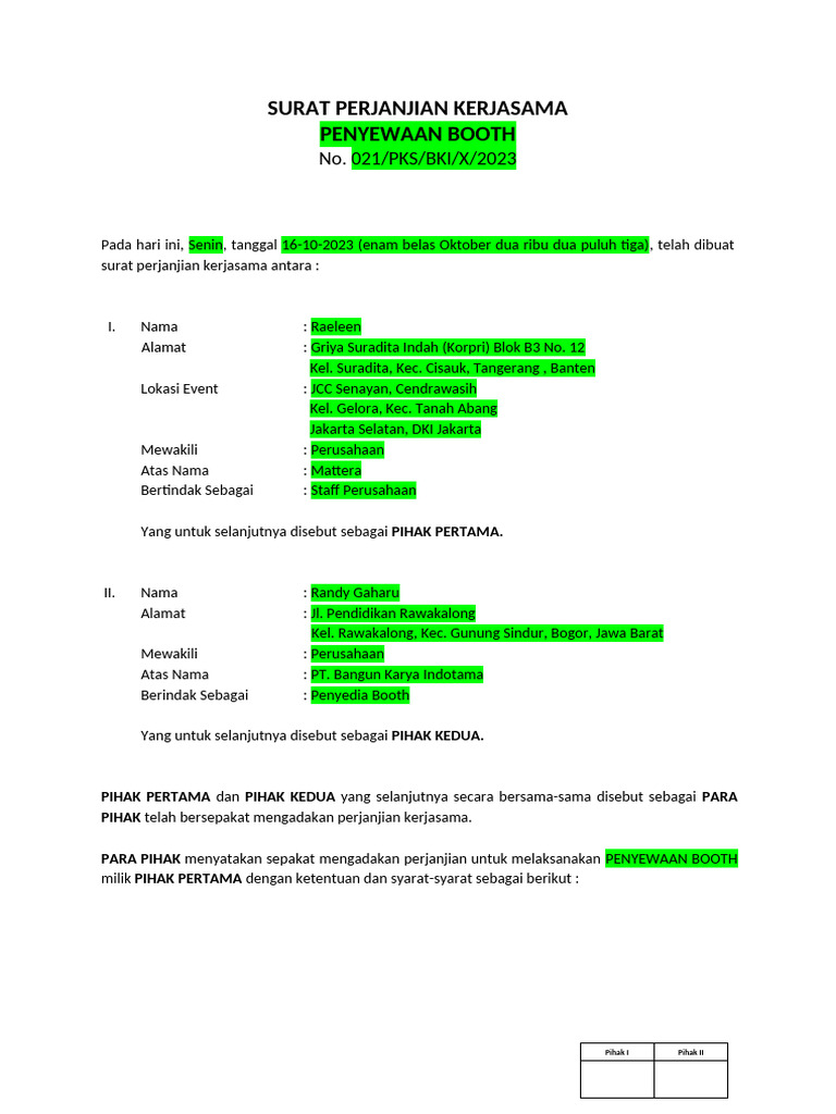 Contoh Sewa Booth | PDF