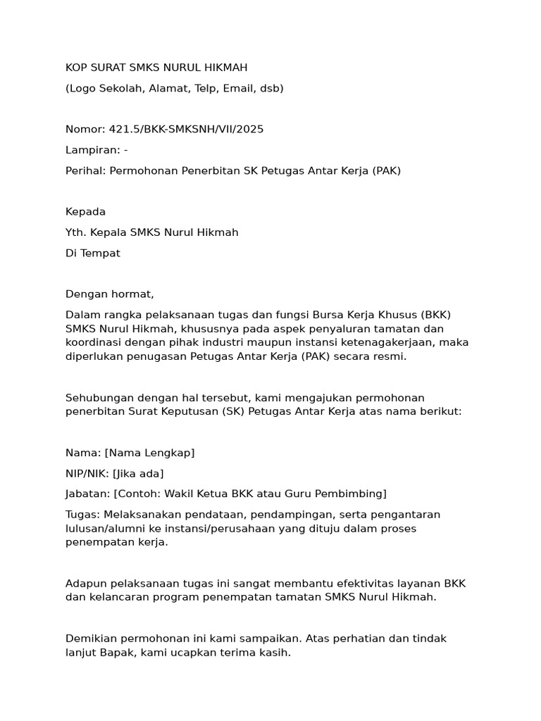 Surat Permohonan Penerbitan SK | PDF