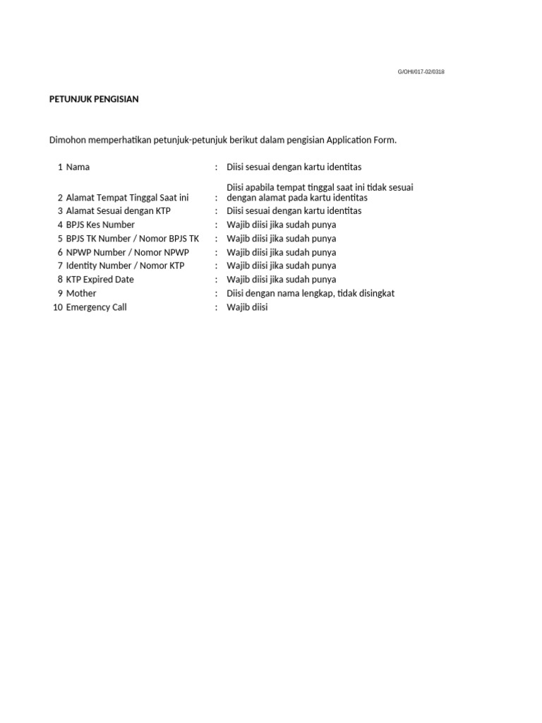 Panduan Pengisian Formulir KTP OHI | PDF