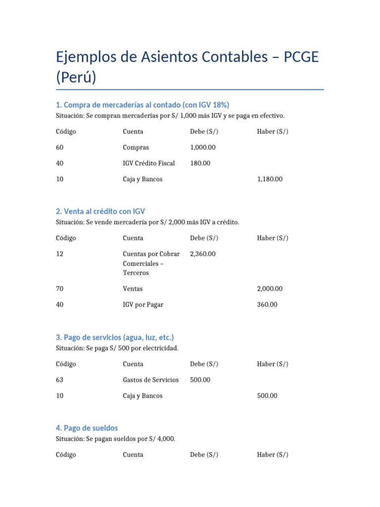 Asientos Contables PCGE Peru | PDF