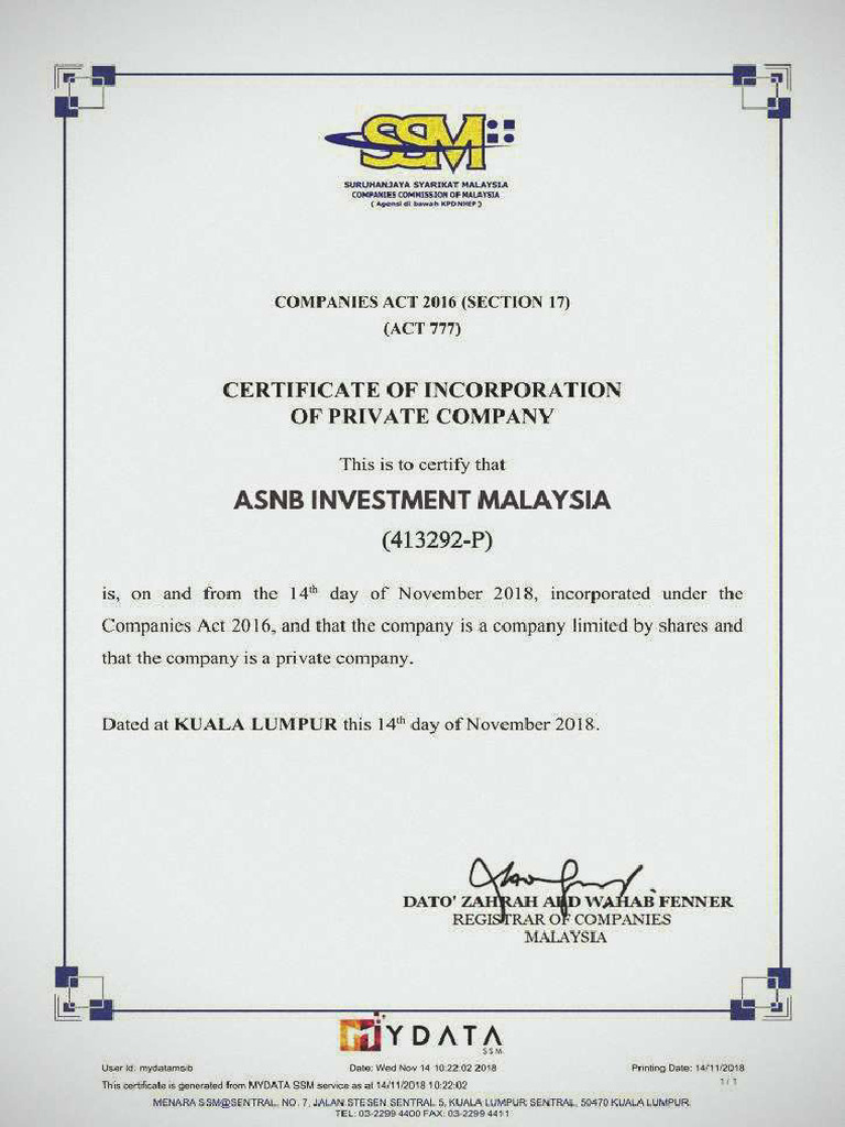 Asnb Certificate | PDF