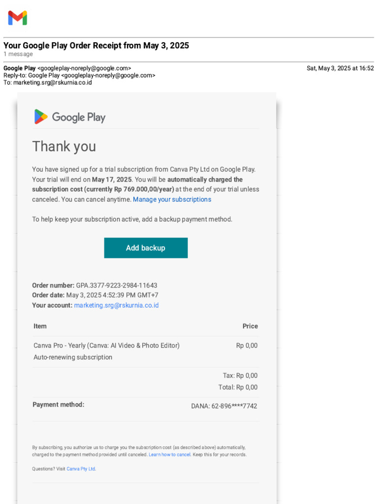 Gmail - Your Google Play Ordker Receipt From May 3, 2025 | PDF