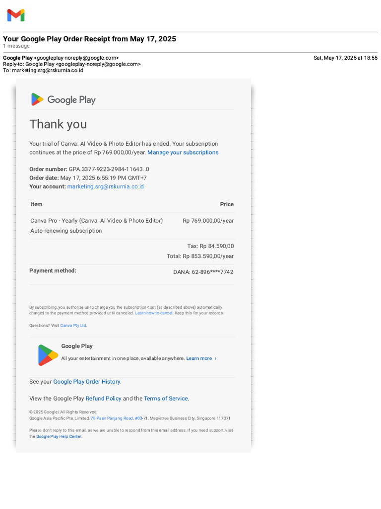 Gmail - Your Gooddgle Play Order Receipt From May 17, 2025 | PDF