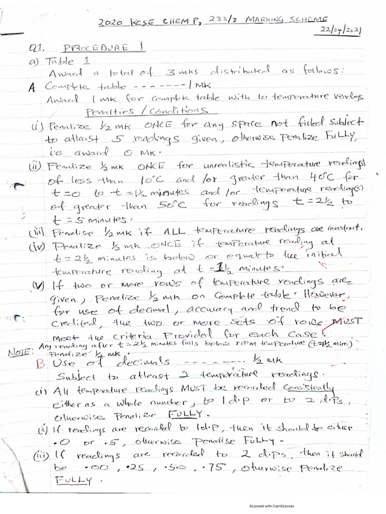 Chemistry Paper 3 Marking Scheme KCSE 2020 Teacher - Ac | PDF
