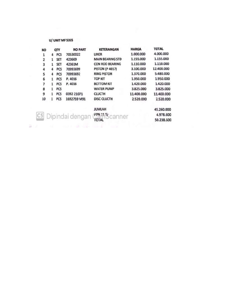 Harga Sparepart Tracktor MF 5355 | PDF