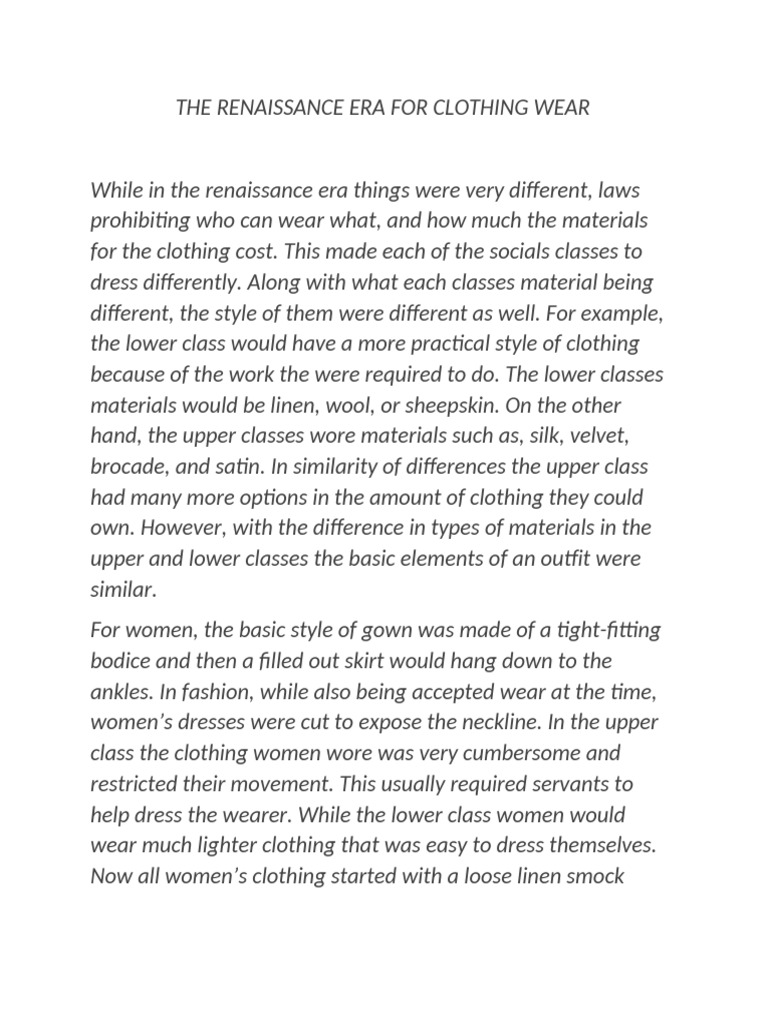 Renaissance Clothing by Social Class | PDF
