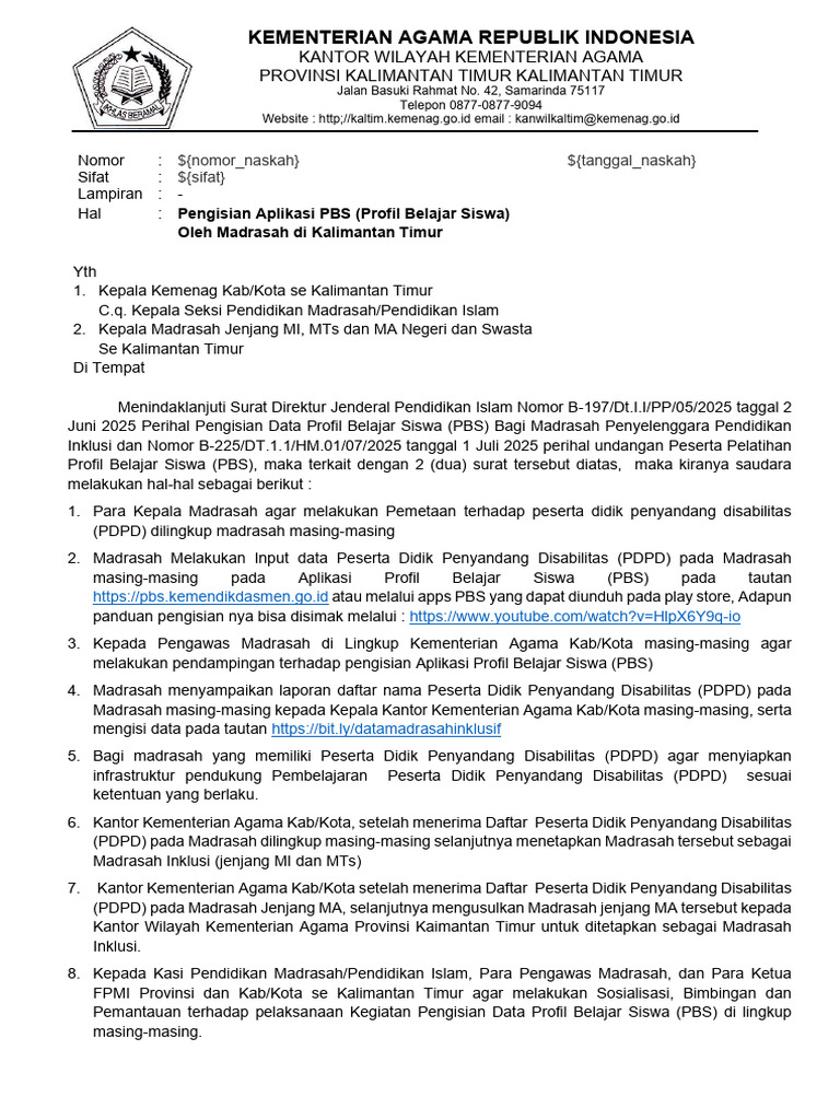 Surat Tentang PBS | PDF