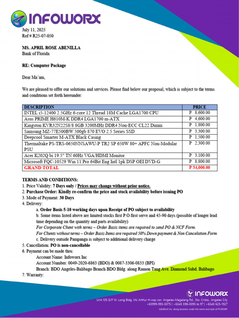 PCWORX Computer Package Proposal | PDF | Computer Hardware | Computing