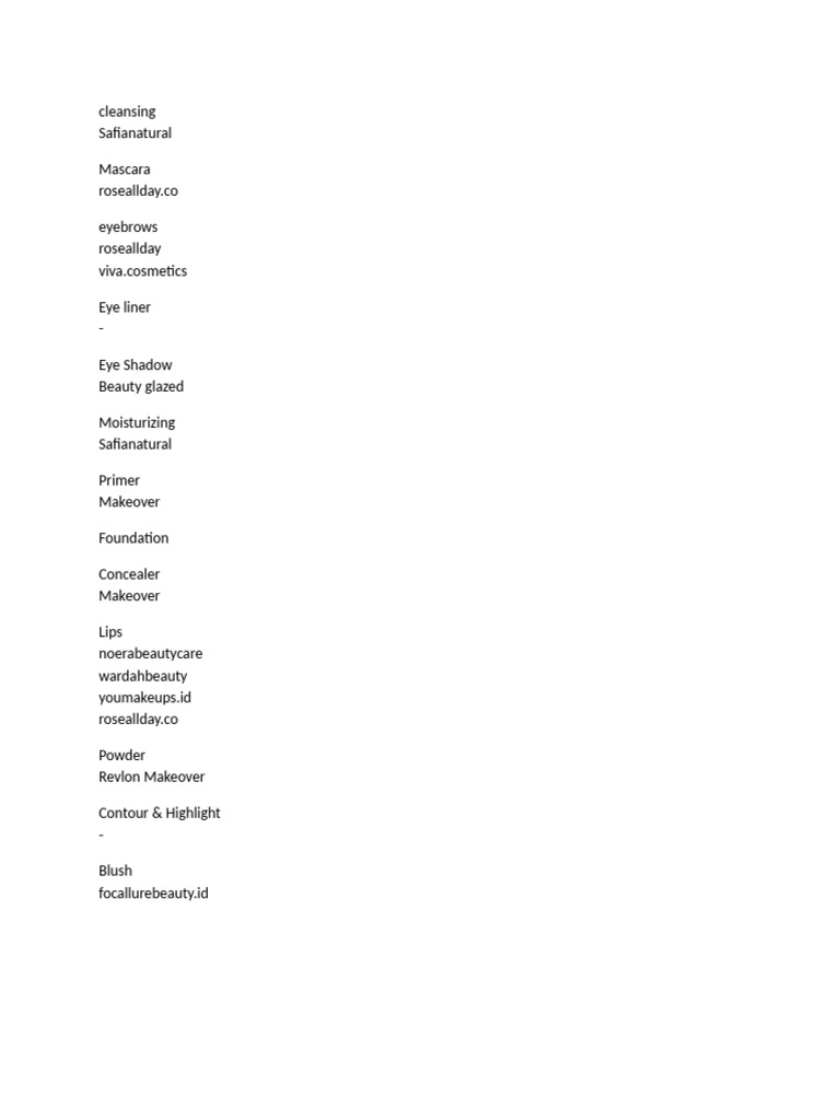 Essential Makeup Product List | PDF