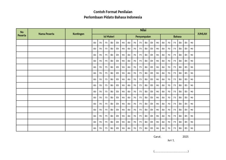Contoh Blanko Penilaian Lomba Pidato | PDF