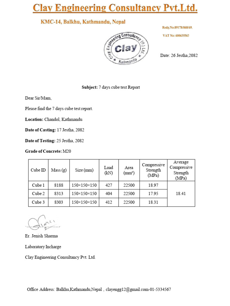 7-Day Concrete Cube Test Report | PDF