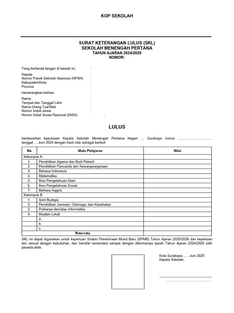 Surat Keterangan Lulus SMP 2025 | PDF