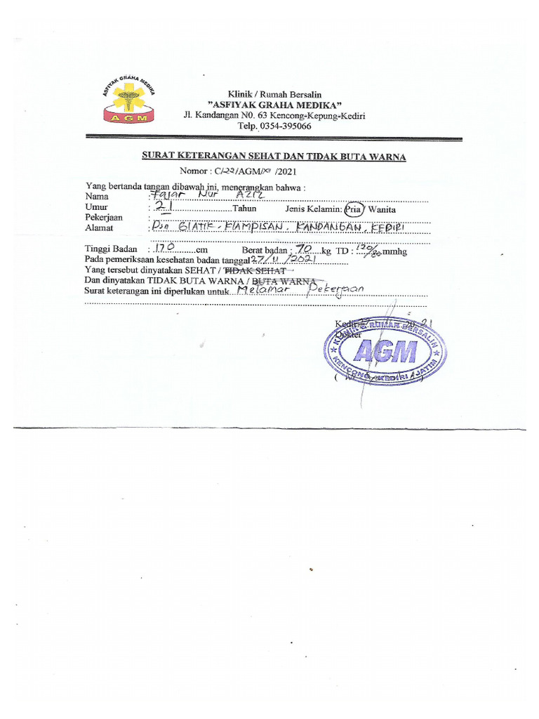 Contoh Surat Sehat | PDF