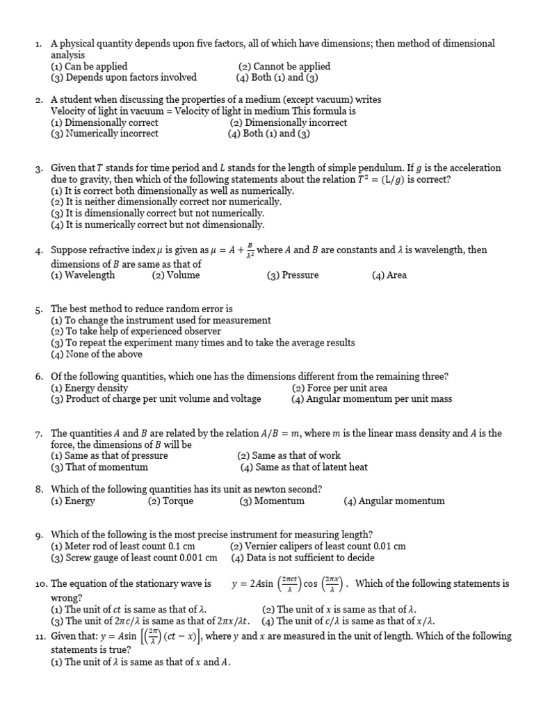 Dimensional Analysis of Physical Quantities | PDF | Acceleration ...
