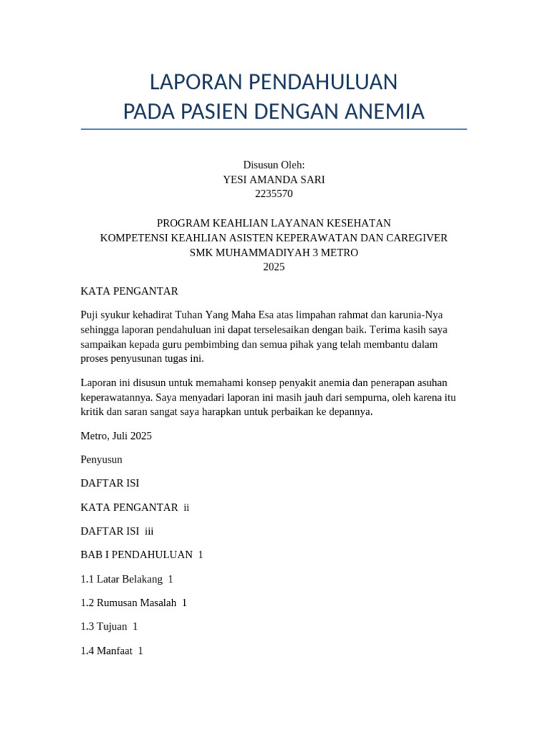Asuhan Keperawatan pada Anemia 2025 | PDF