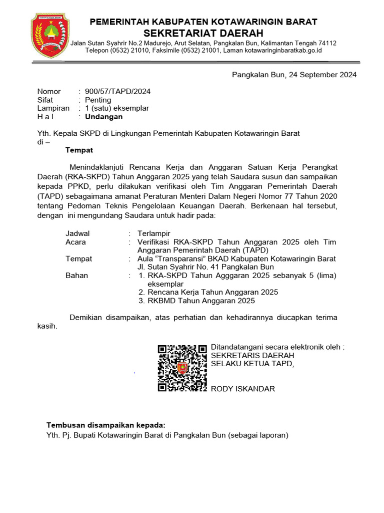 Surat Verifikasi Rka-Skpd Ta. 2025 - SKPD - Signed | PDF
