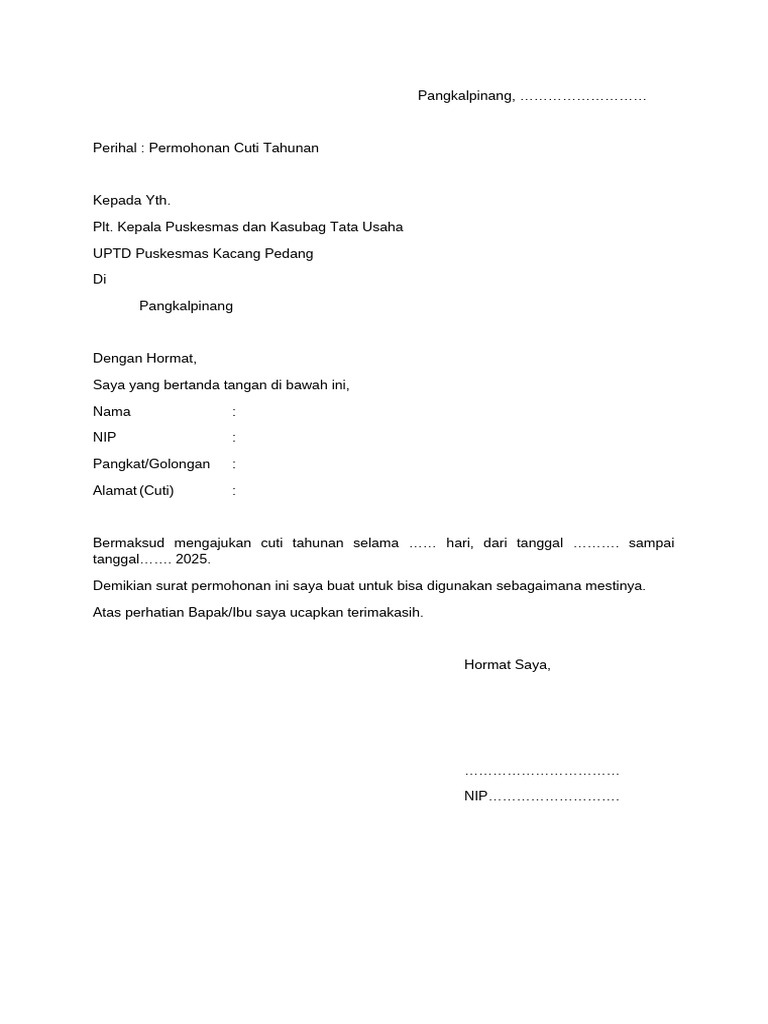 Form Surat Permohonan Cuti | PDF