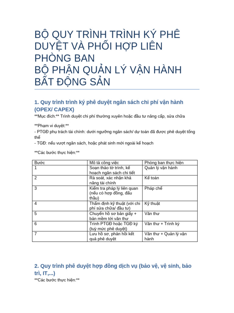 Quy Trinh Trinh Ky Van Hanh BDS | PDF