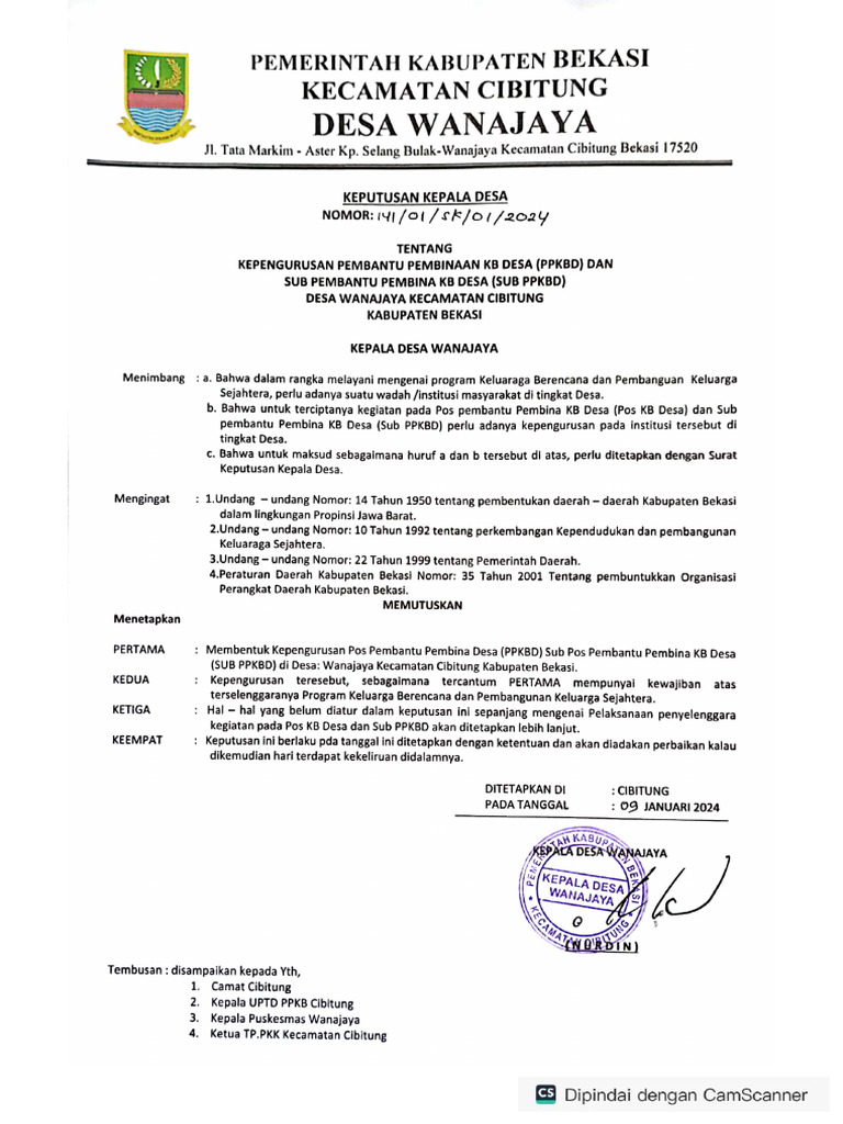 SK PPKBD Dan Sub PPKBD Desa Wanajaya Tahun 2024 | PDF