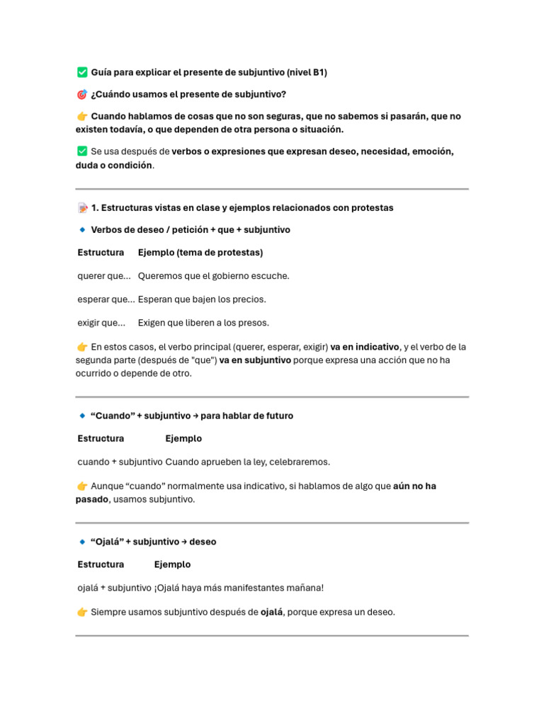 Uso del presente de subjuntivo B1 | PDF | Verbo | Lingüística
