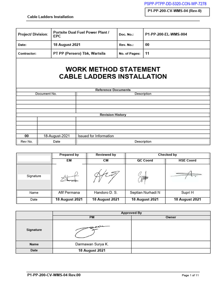 p1 PP 200 El Wms 004 Cable Ladder Installation Rev 00 Mya HR Ak | PDF ...