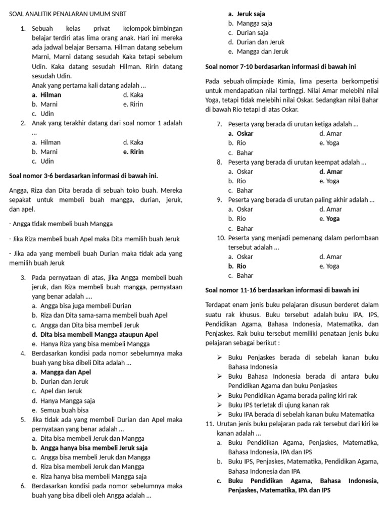 4. Soal Analitik Penalaran Umum Utbk Snbt 2025. Kunci Jawaban | PDF