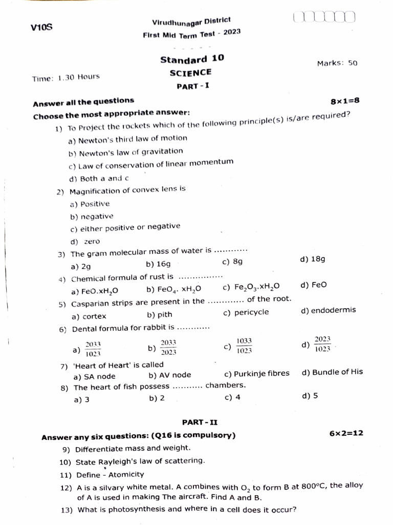 10th Science Mid Term Question Paper 2023 | PDF | Blood Type | Physics