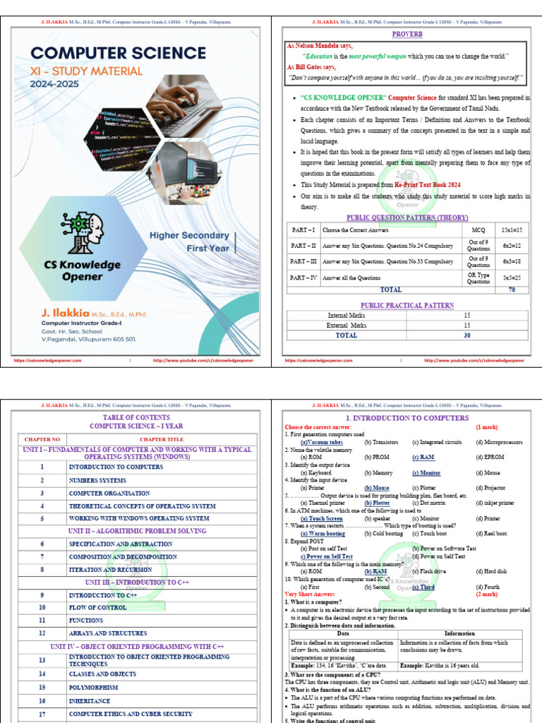 Computer Science Study Material XI | PDF | Computer Data Storage ...