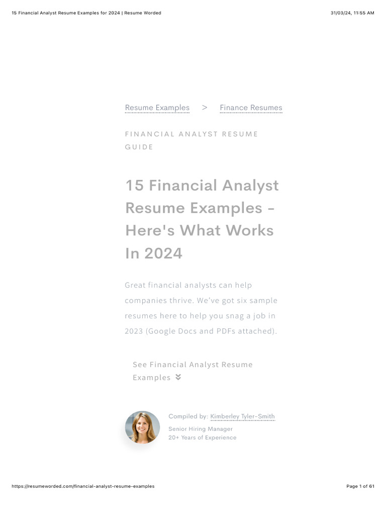 15 Financial Analyst Resume Examples 2024 | PDF | Financial Analyst ...