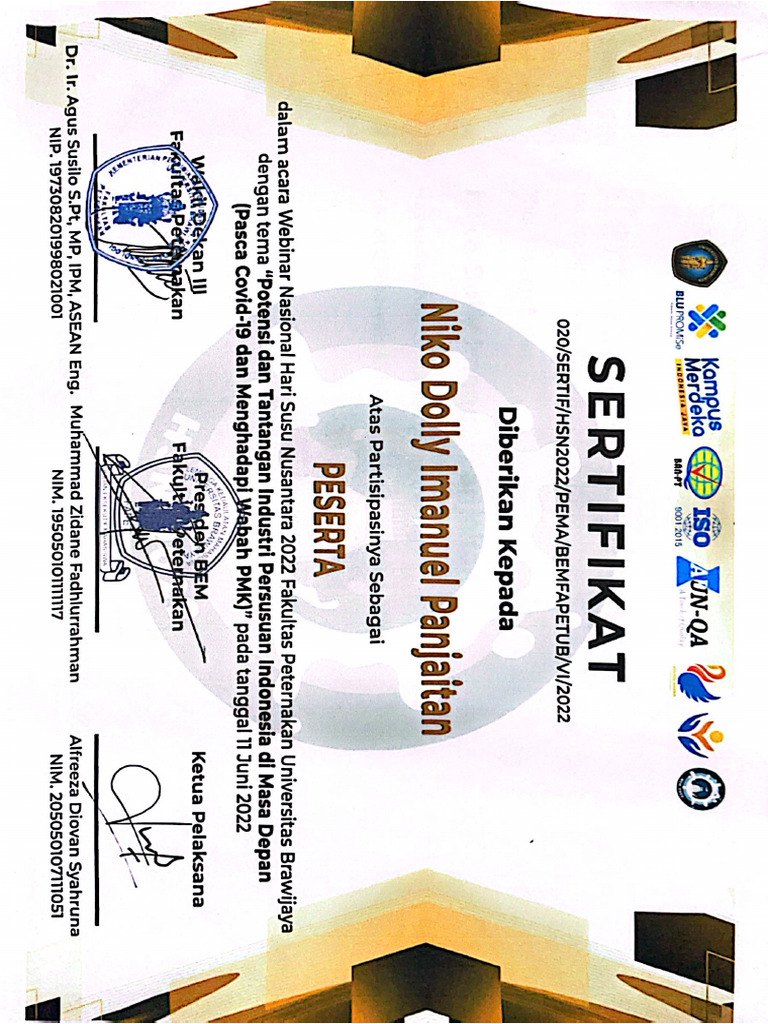 Sertifikat - Niko Dolly Imanuel | PDF