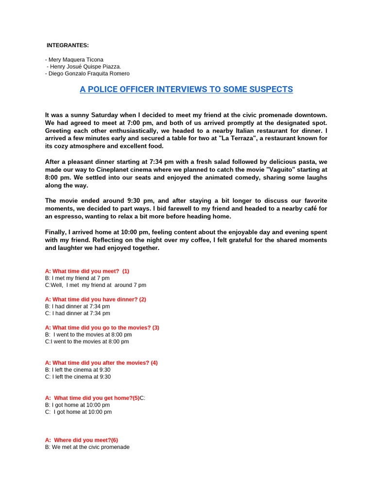 A Policeman Interviews Some Suspects | PDF