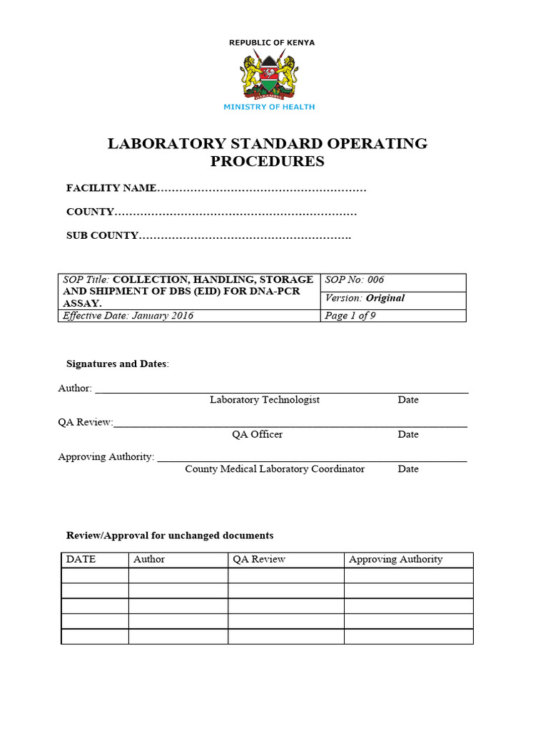 Collection, Handling, Storage and Shipment of DBS EID For DNA PCR | PDF ...