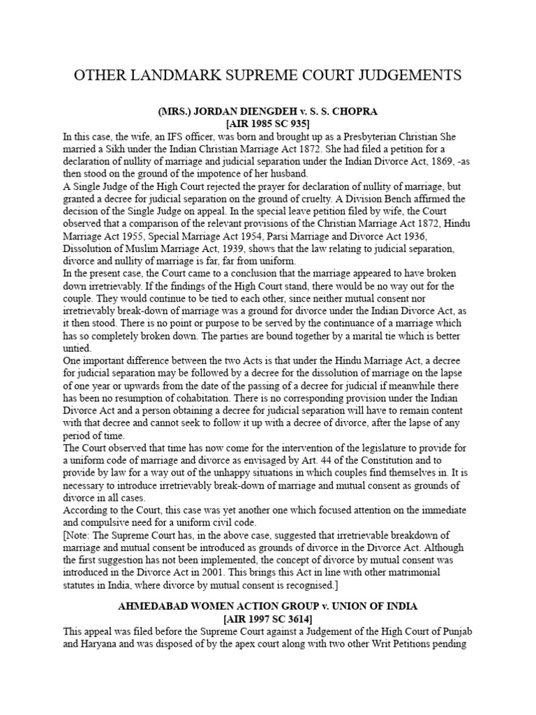 Landmark Supreme Court Marriage Cases | PDF | Divorce | Justice