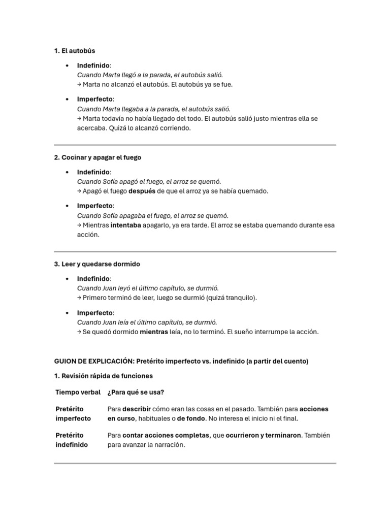 Pretérito imperfecto vs. indefinido en narración | PDF