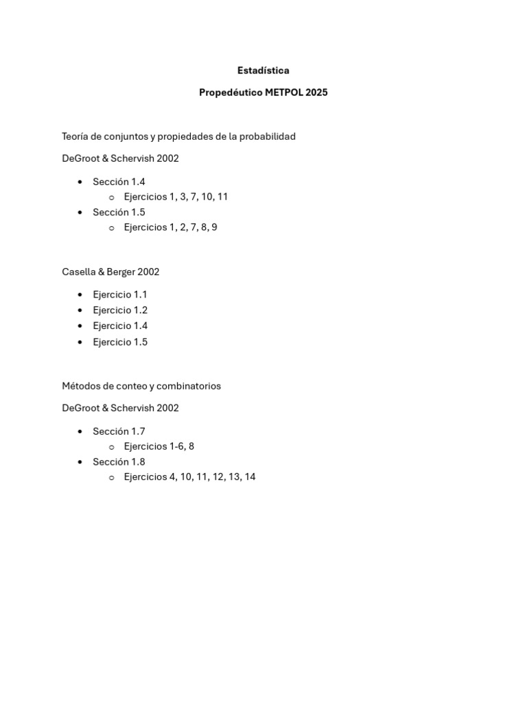 Lista Ejercicios Estadística METPOL2025 | PDF
