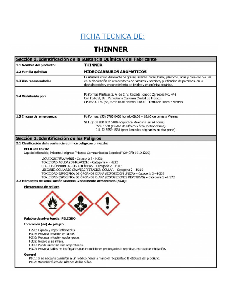 Ficha Tecnica de Thinners | PDF