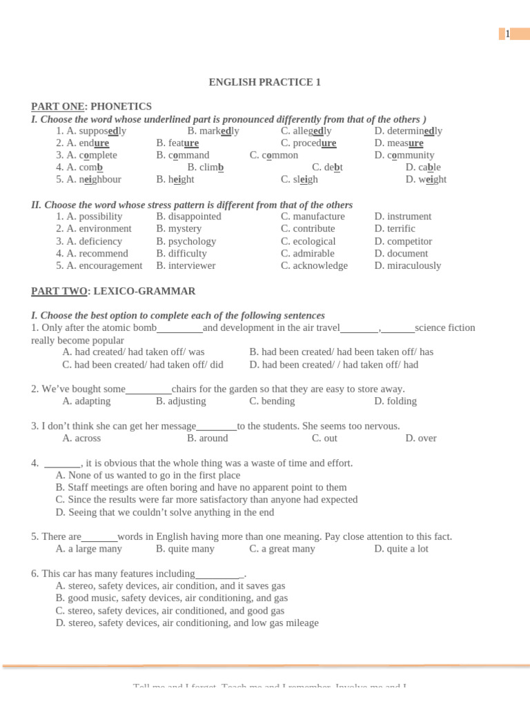 English Phonetics and Lexico-Grammar Practice | PDF